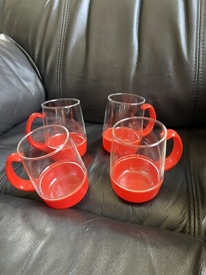 Vyg Pyrex Ware Drink Up Set of 3 Orange/red Mug Cup GlasPlastic Handle ...