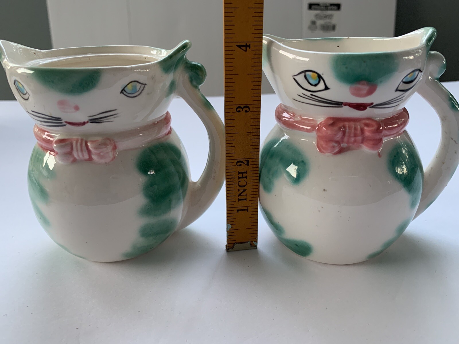 Vintage Lipper Mann Anthropomorphic Cat Cream And Sugar GREEN PINK ...
