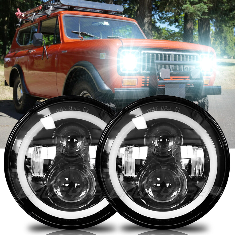 Brightest Pair 7" Inch Round LED Headlights For International Scout II ...