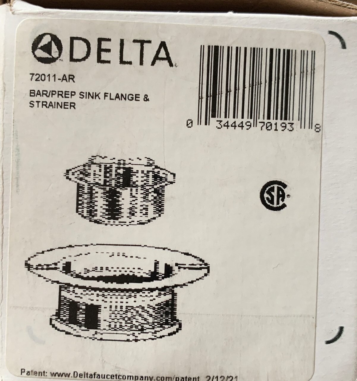 Delta 72011-AR, 2-7/8" Basket Strainer for Preparation Sinks, Arctic ...