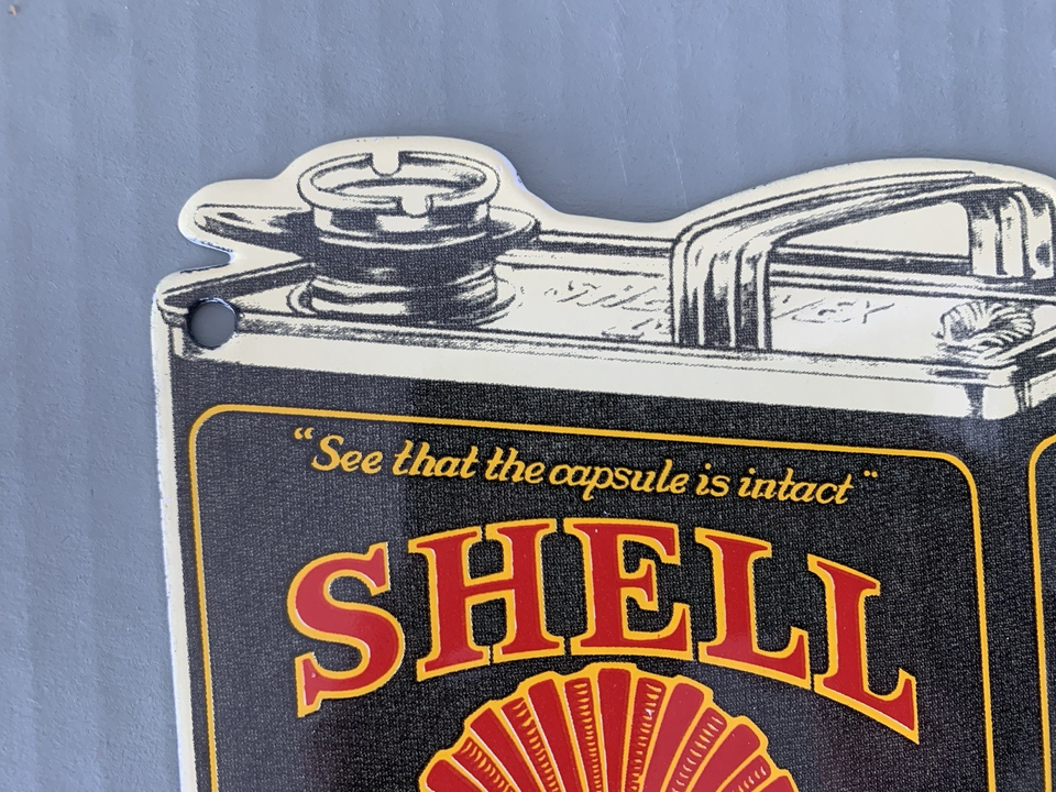 VINTAGE SHELL MOTOR OIL CAN GASOLINE GAS PUMP STATION PORCELAIN SIGN | eBay