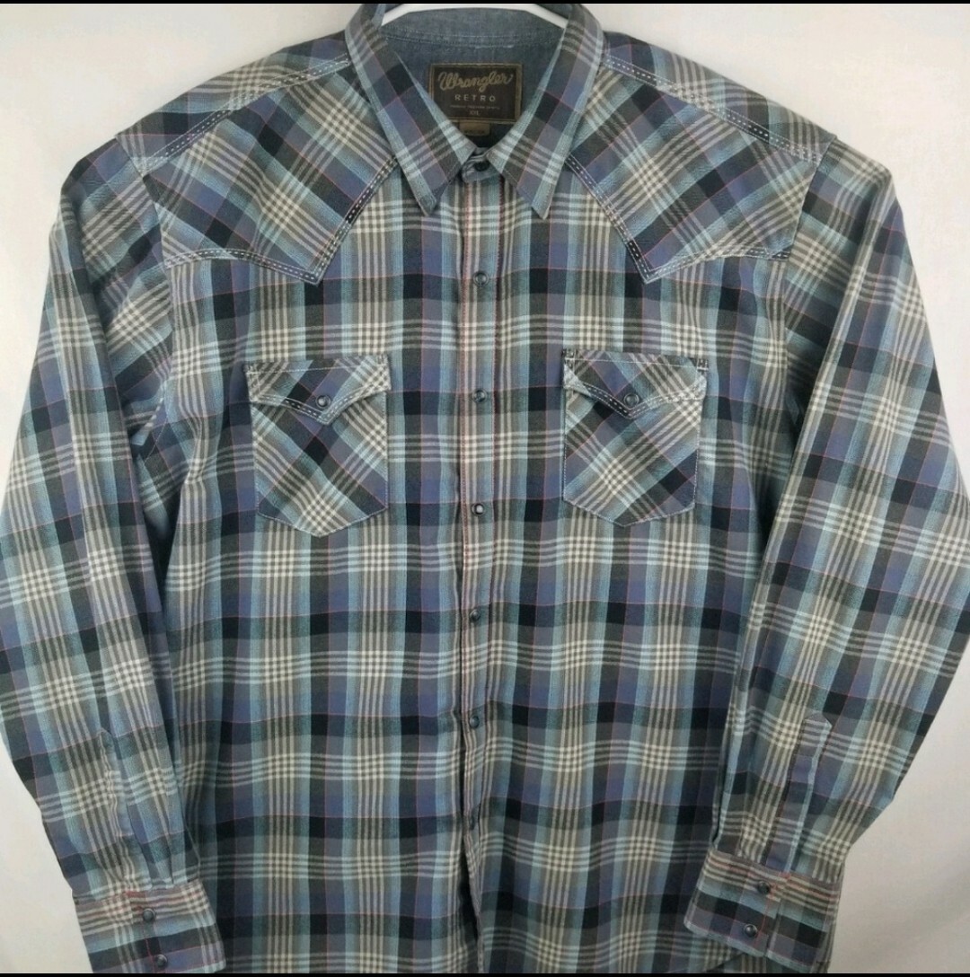 Wrangler Retro Mens Western Cowboy Rodeo Plaid - Gem