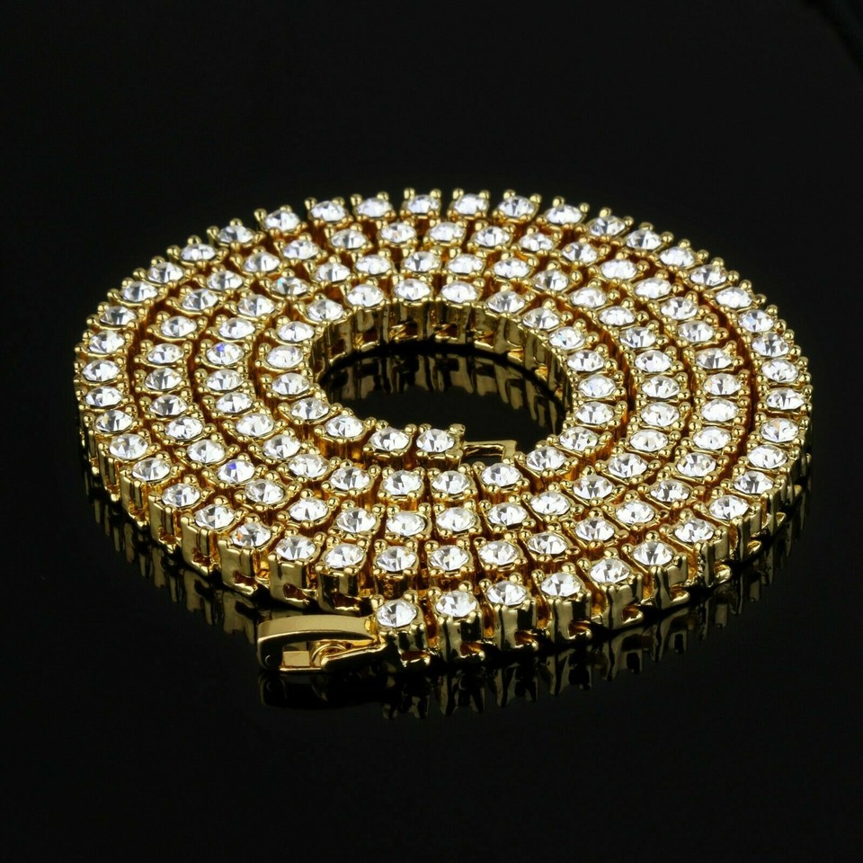 Hip Hop Iced Large Mario Star & 18" Iced Cuban & 1 Row Chain Bling ...