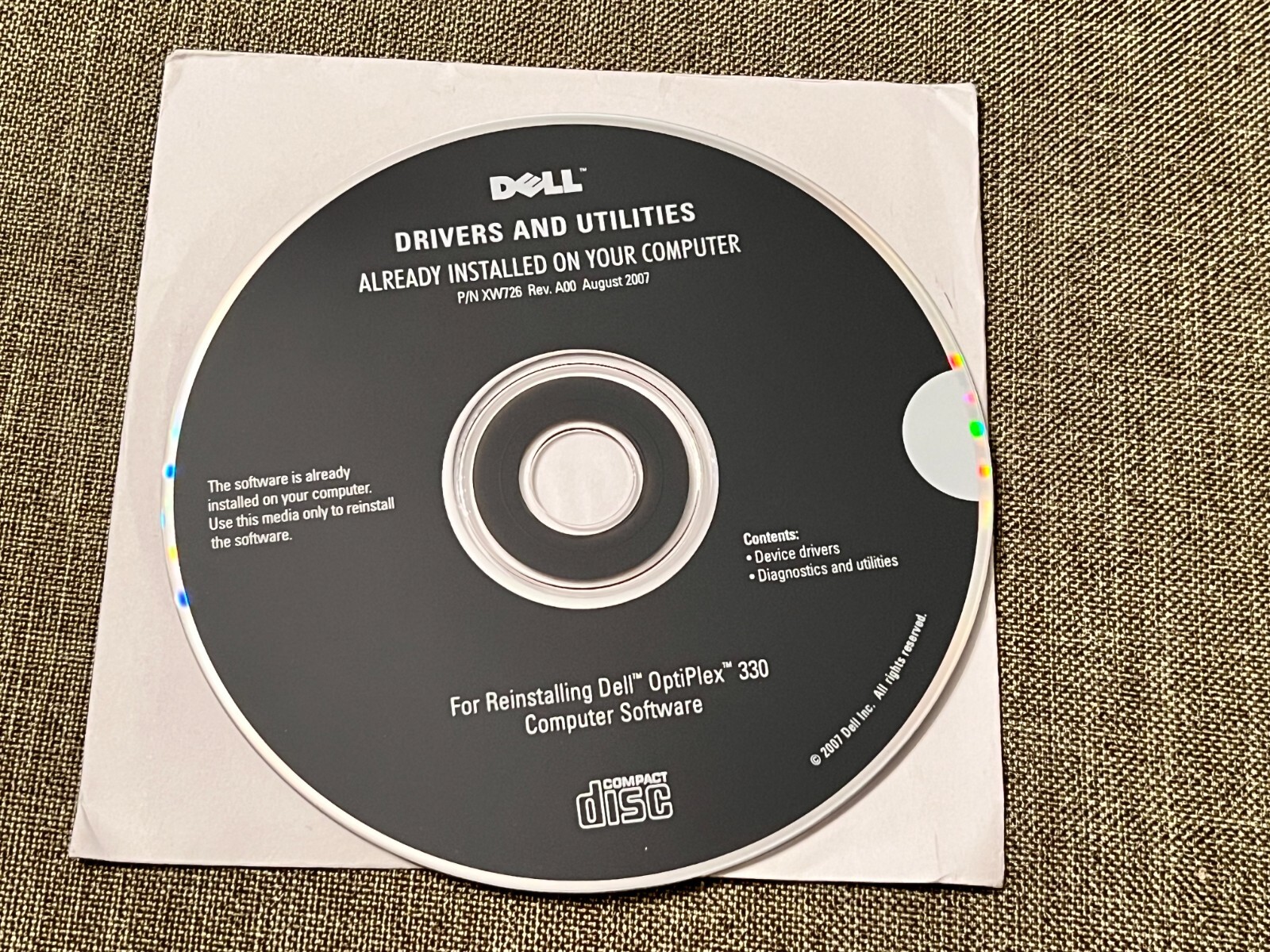OEM Dell Drivers and Utilities CD for Reinstalling Dell Optiplex 330 P/N XW726 | eBay