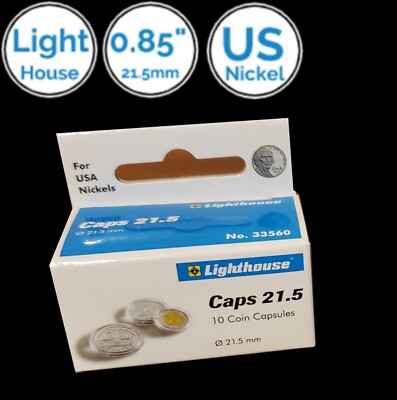 LightHouse Box 10 Lots 0.85 IN 21.5mm Coin Capsules Direct Fit US ...