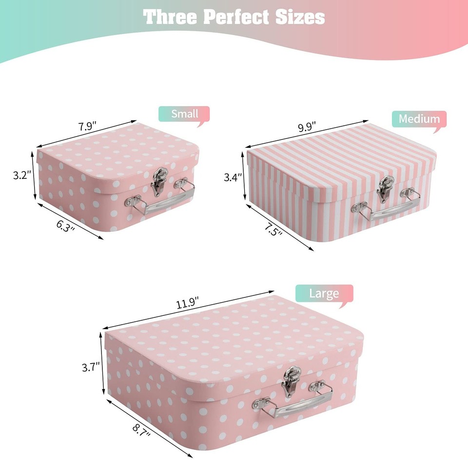 Set of 3 Paperboard Suitcases Storage Box Storage for Photo Storage ...