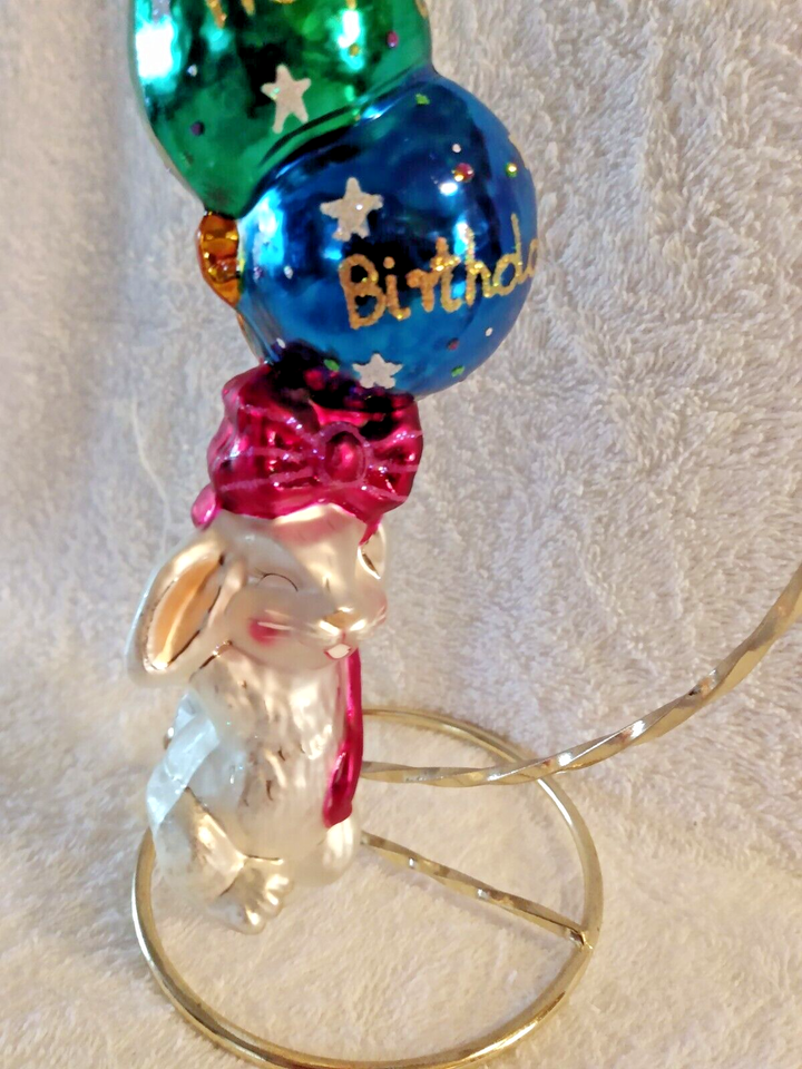 Blown Glass Stack 7” Ornament Happy Birthday Bunny Balloon Christopher ...