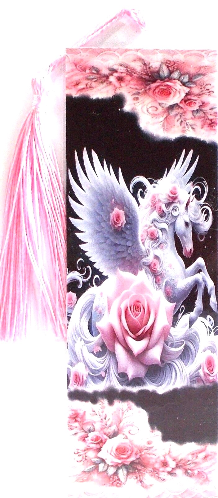 FANTASY WHITE PEGASUS,PINK ROSES,FLOWERS/HORSE/UNIQUE LAMINATED ...