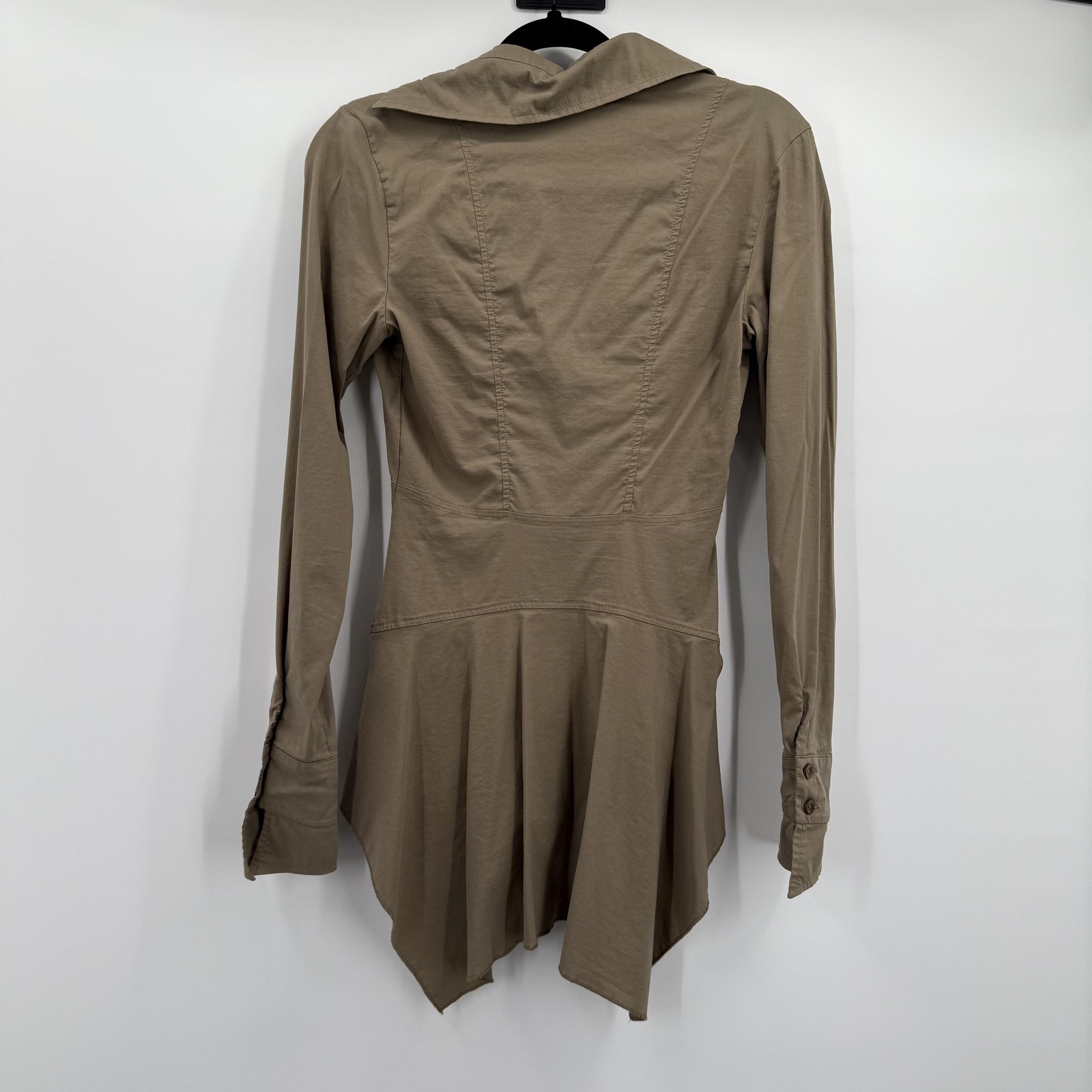 JAKI London Shirt Womens 8 Khaki Ruffle Collar Zip Trim Button Front ...
