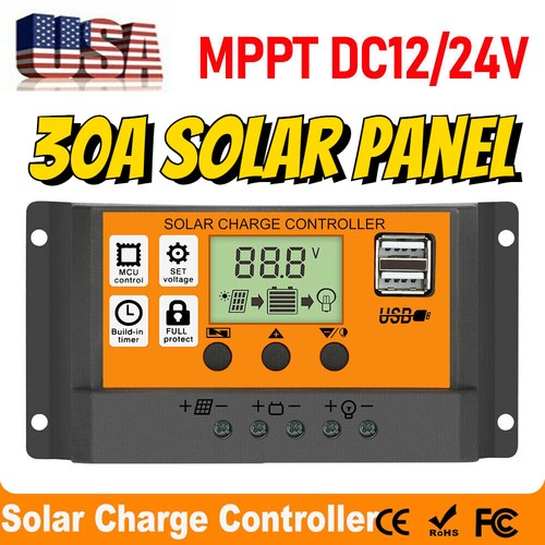 30A MTTP Solar Charge Controller Panel Battery LCD Regulator Dual USB ...