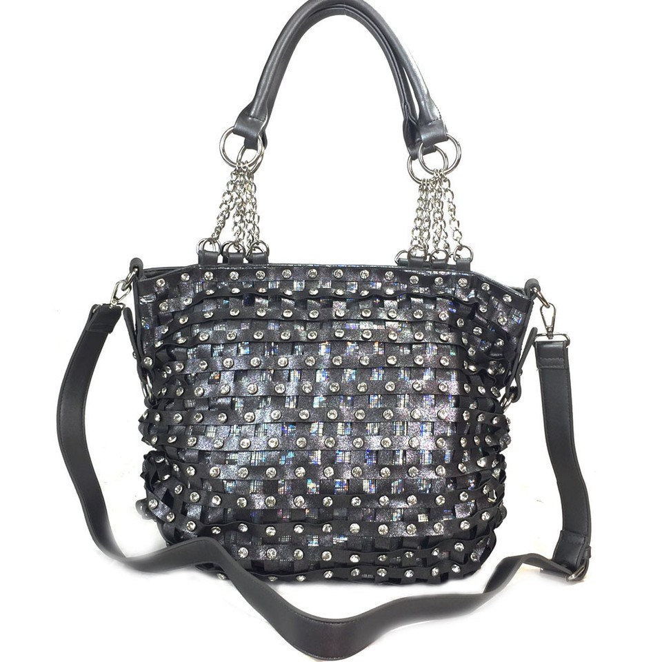 Zzfab Premium Classic Net Bling Handbag Rhinestone Sparkle Purse Silver ...