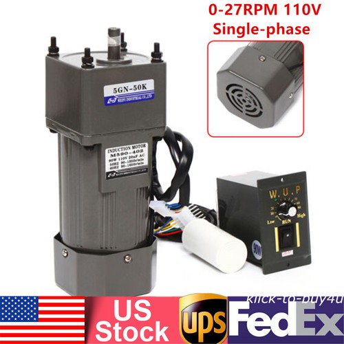 110V Single-Phase AC Gear Motor With Speed Controller 1:50 0-27RPM Gear ...