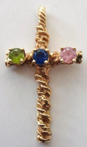 14k Yellow Gold Multi-Gemstone Cross Pendant 4.2g | eBay