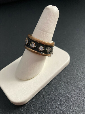 STERLING SILVER TARNISHED BAND WITH CRYSTAL ANTIQUE FINISH SIZE 8 | eBay