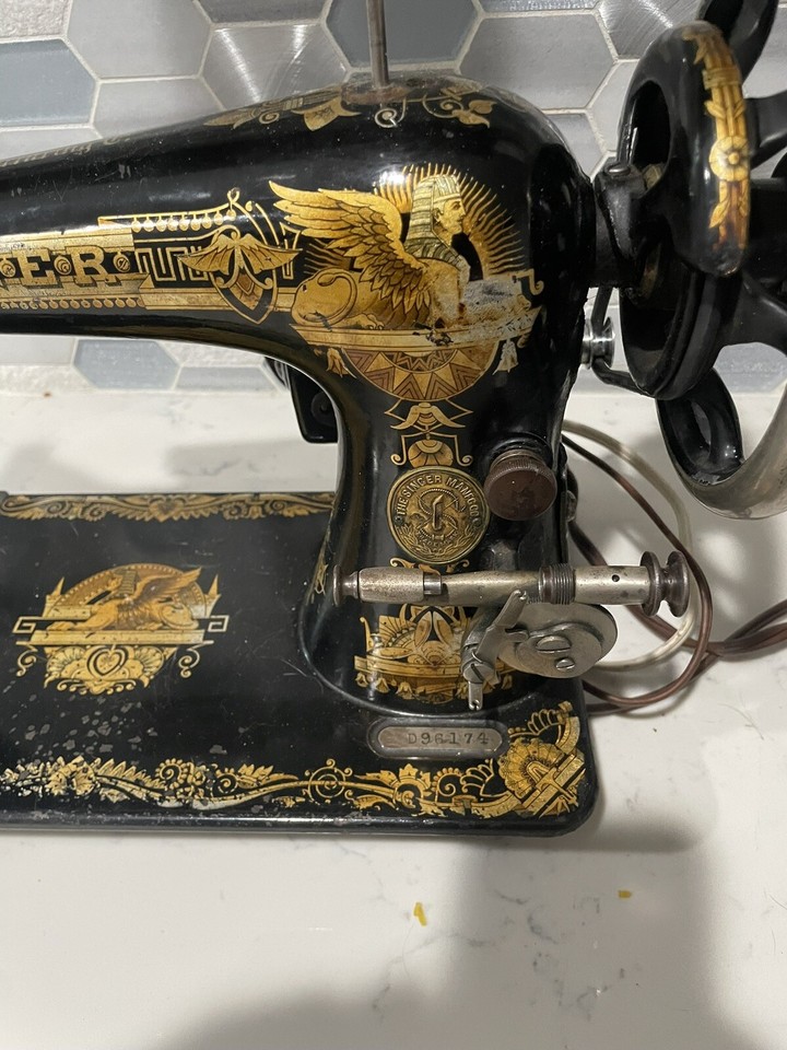 1908 Singer 127 Sewing Machine Sphinx Egyptian Works Electric Motor ...