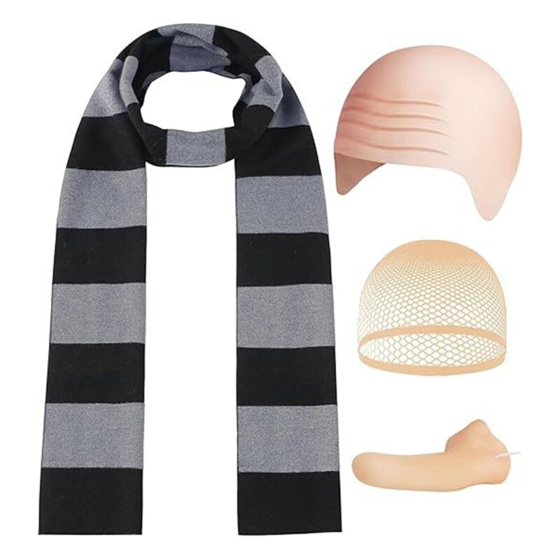 Gru Costume Set Black and Gray Scarves False Nose Bald Caps for ...