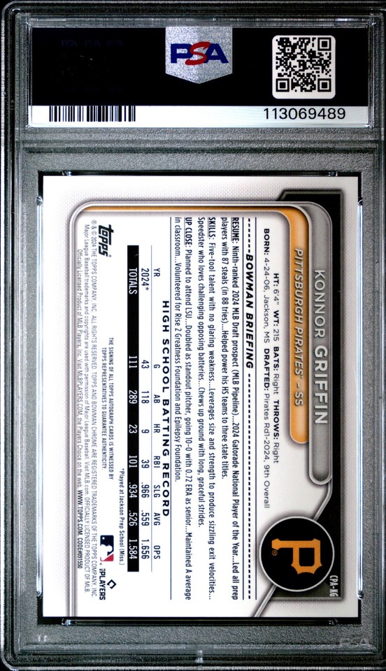 2024 BOWMAN DRAFT CHROME PROSPECT AUTOS HTA CHOICE KONNOR GRIFFIN 139/ ...