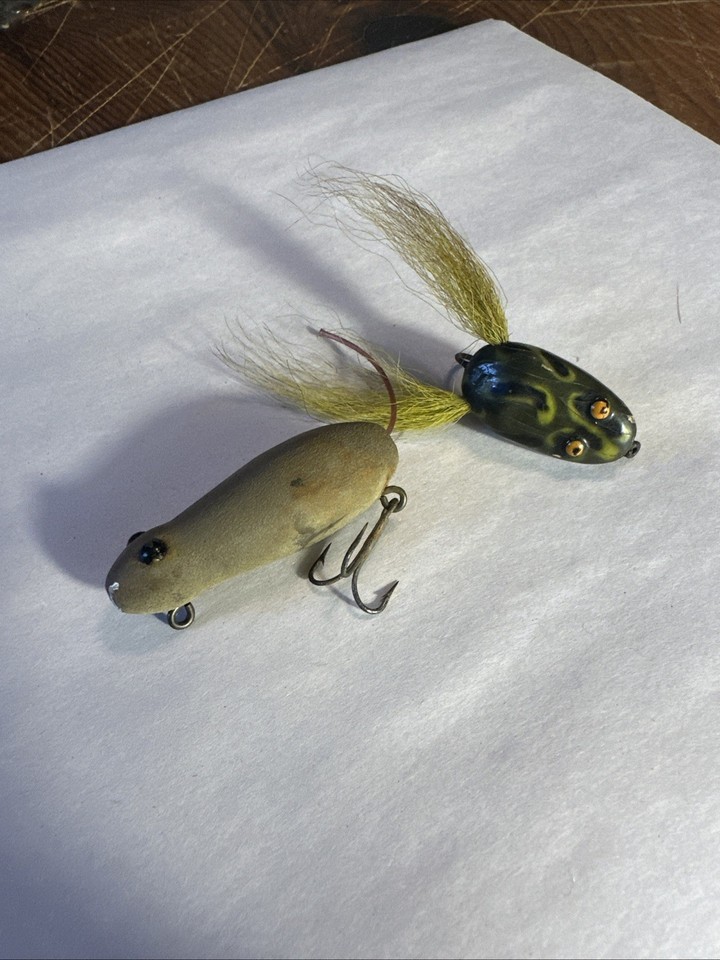 Vintage Hard To Find Fly Fishing Mouse & Frog - Wooden | eBay UK