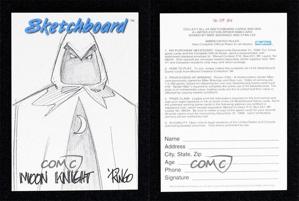 1998 SkyBox Marvel Creators Collection Blue Moon Knight #16 Sketch 0kg8 ...