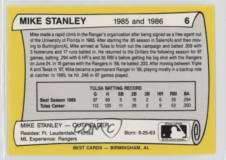 1990 Best Tulsa Drillers All Decade Mike Stanley #6 0h1 | eBay UK