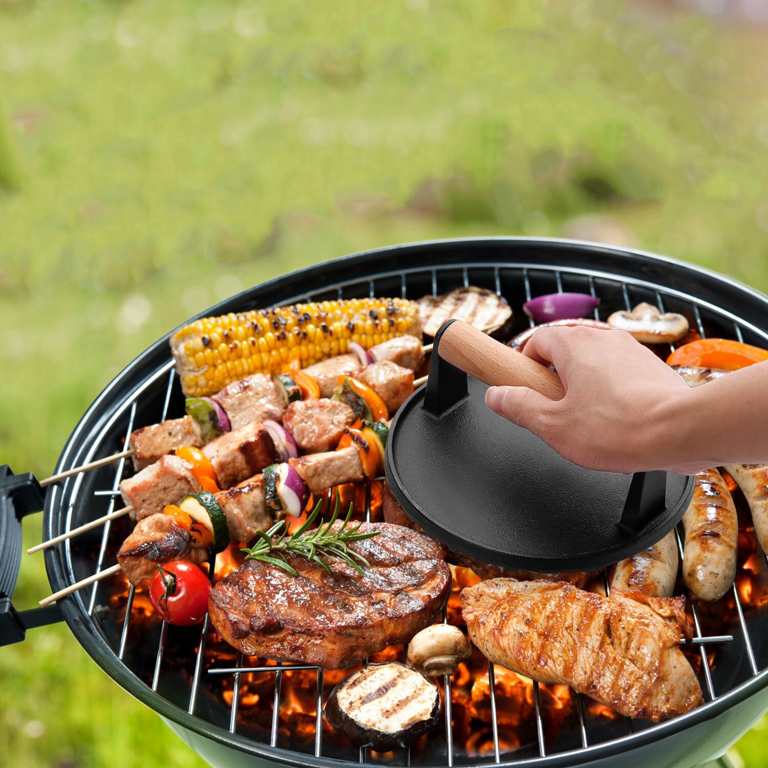 2PCS Cast Iron Steak Press Bacon Weights BBQ Burger Grills Meat Smasher ...