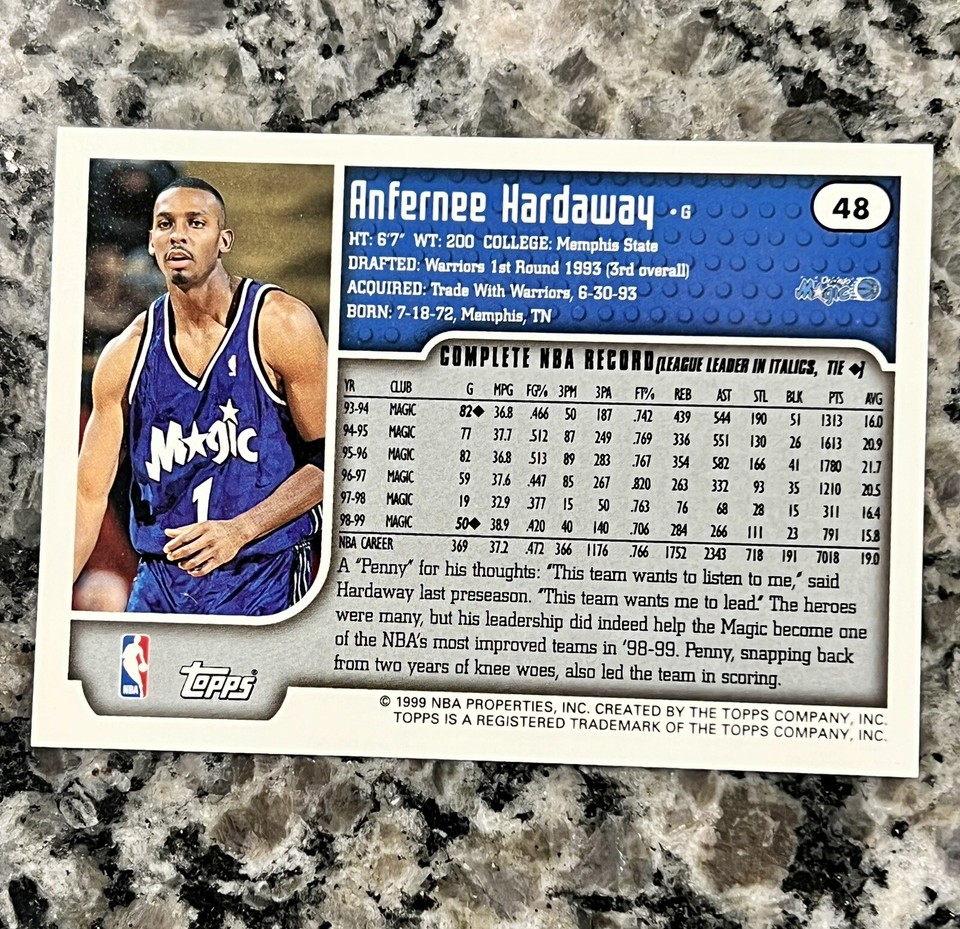 1999 Topps Basketball #48 ~Anfernee Hardaway~Orlando Magic *Orange ...