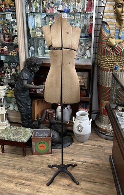 Antique Dressmaker Mannequin w Adjustable Cage Bottom w Rolling Claw ...