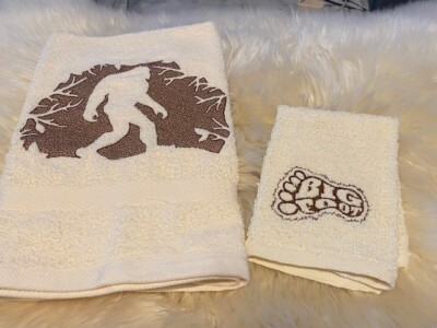 BIG FOOT Bathroom Machine Embroidered Hand Towel & Washcloth Set | eBay