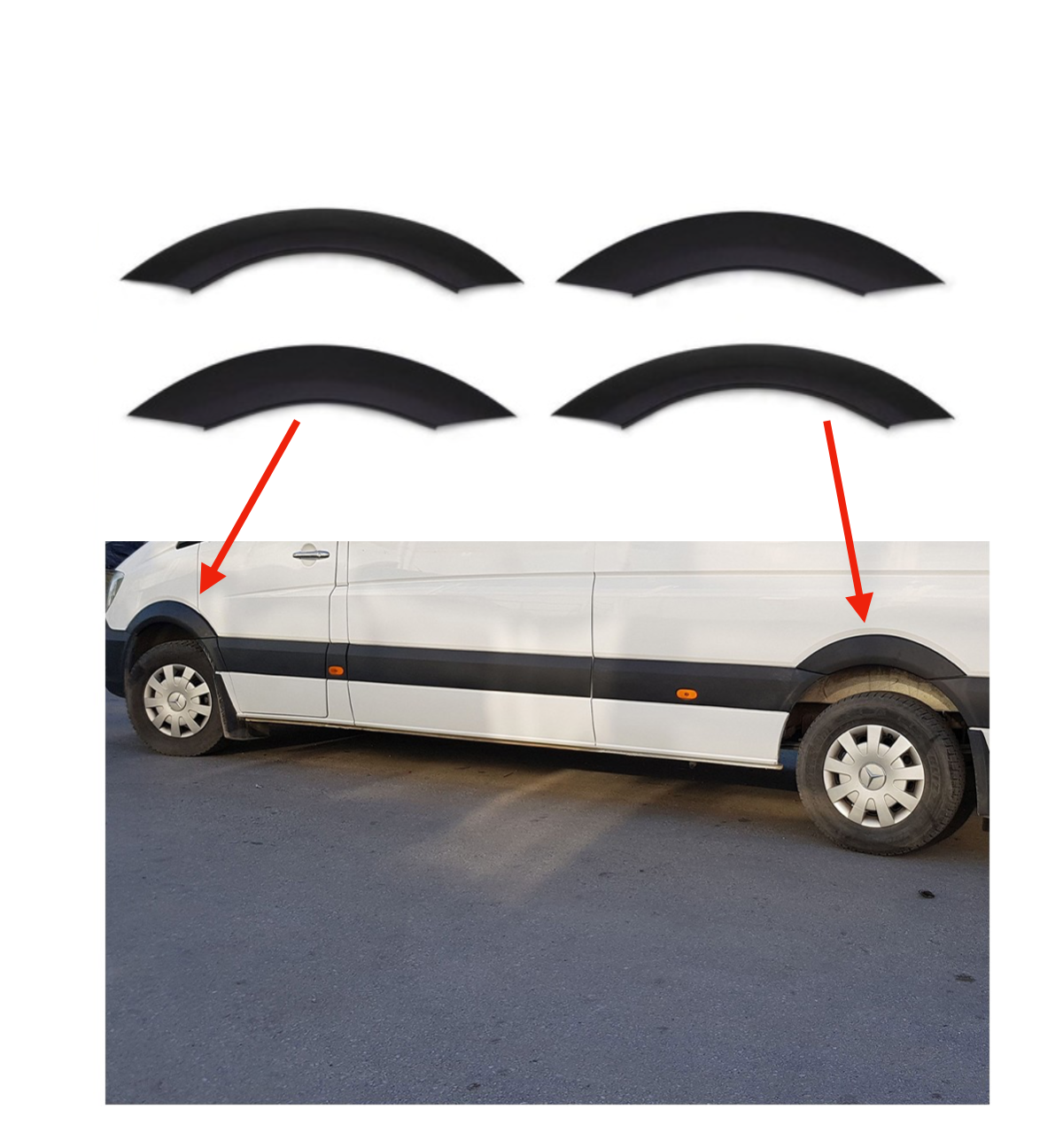MERCEDES SPRINTER W906 ABS BLACK 4PC WHEEL ARCH COVER TRIMS PROTECTION ...