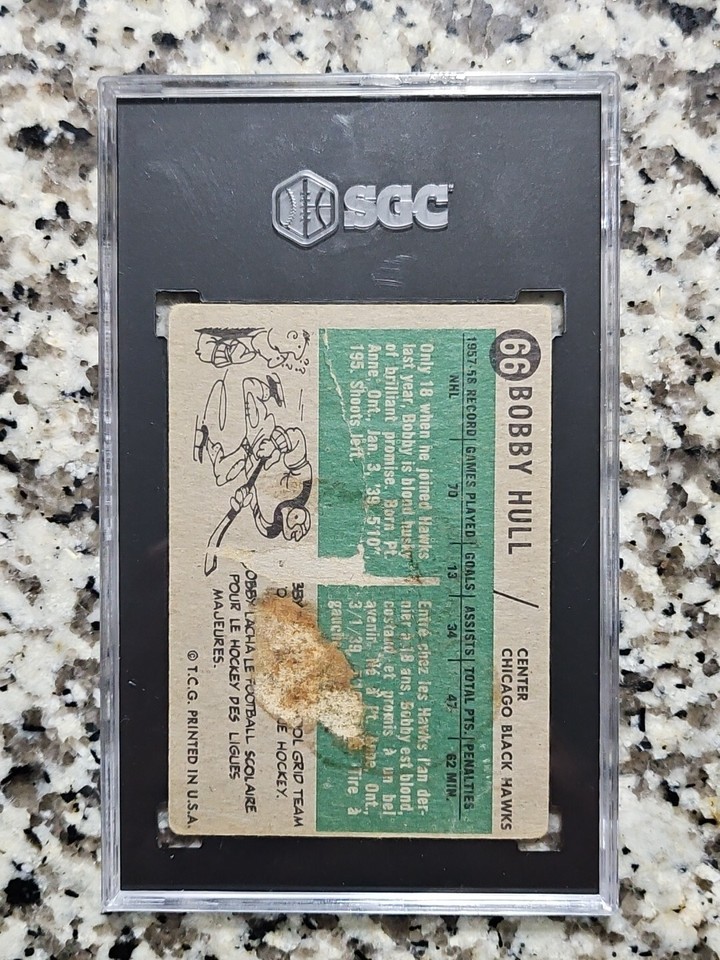 1958 Topps Bobby Hull Rookie RC Card #66 Blackhawks Hockey - Graded SGC ...