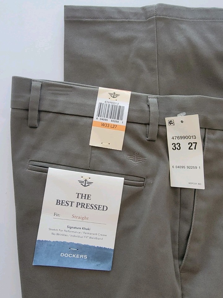 NEW $85 Dockers Signature Khaki Sz 33 x 27" Straight Fit STRETCH Pants ...
