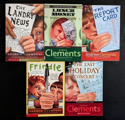 VG PB Lot 5 Books by Andrew Clements Paperback Frindle, Lunch, Report ...