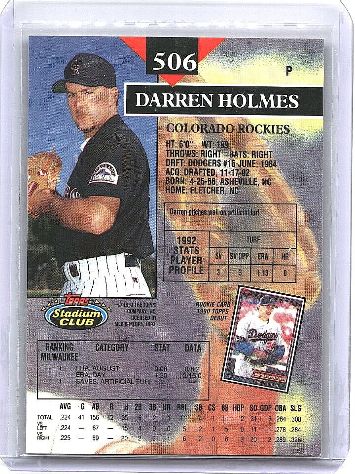 Darren Holmes Signed In Person Auto Rockies 1993 Topps Stadium Club ...