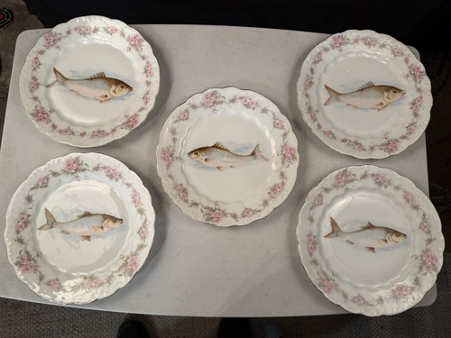 S&S Carlsbad Austria Fish Plates Floral Gold Rim Set of 5 Vintage | eBay