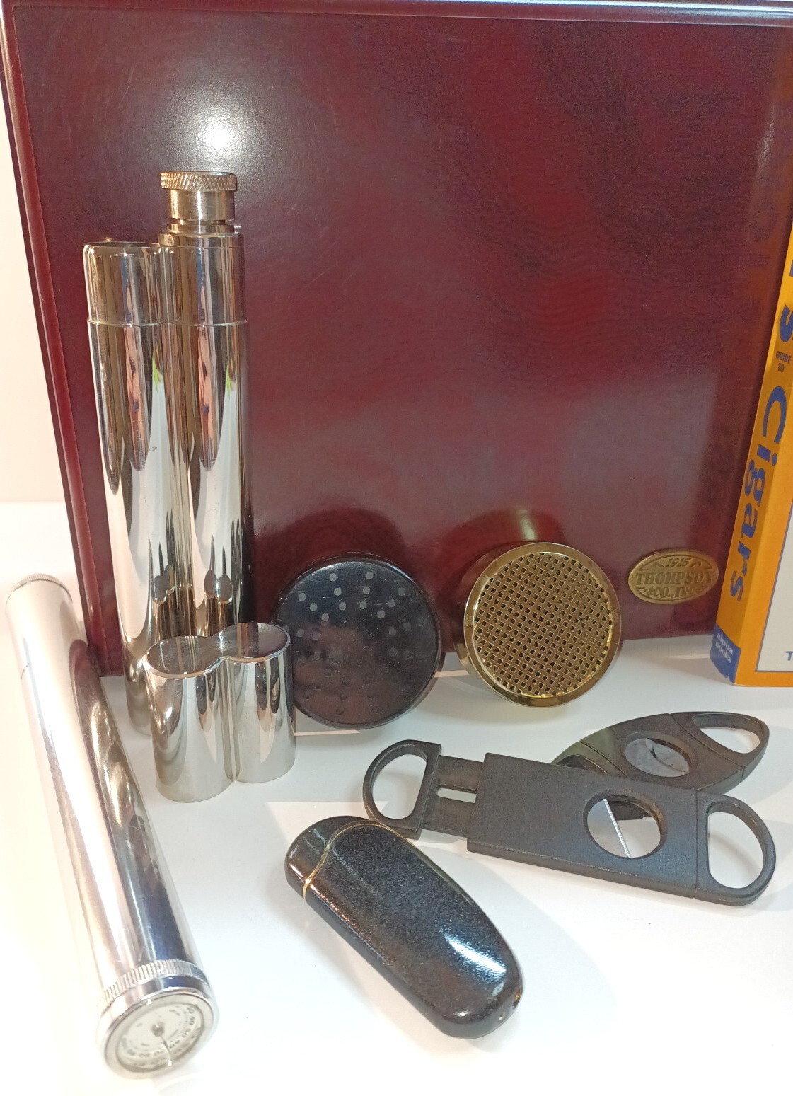 Cigar Set Lot, Thompson & Co 1915 Humidor Box Wood Cherry With Smoking Extras | eBay