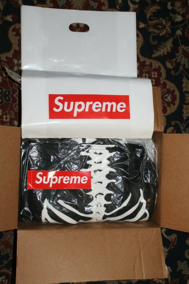 NEW Supreme 2017 Vanson Black Men Leather Skeleton Bones Motorcycle ...