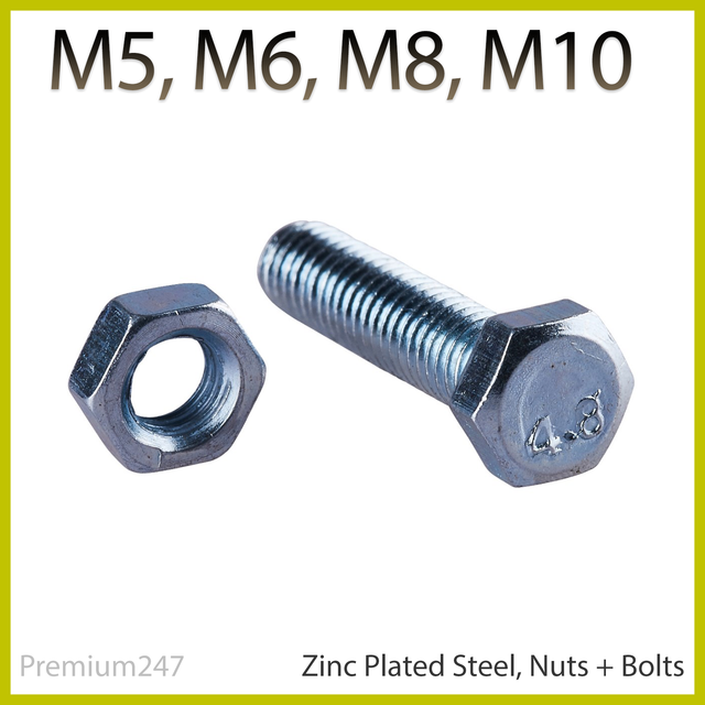 M5 X 30mm Long Nut Bolts 10pc With Hex Nuts Bright Zinc Plated Amtech ...