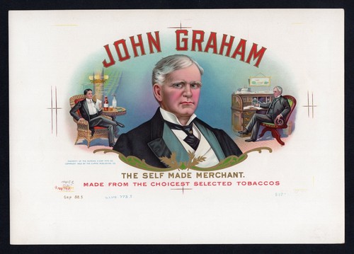 EX RARE Old Original JOHN GRAHAM Proof Cigar Label - THE SELF MADE ...