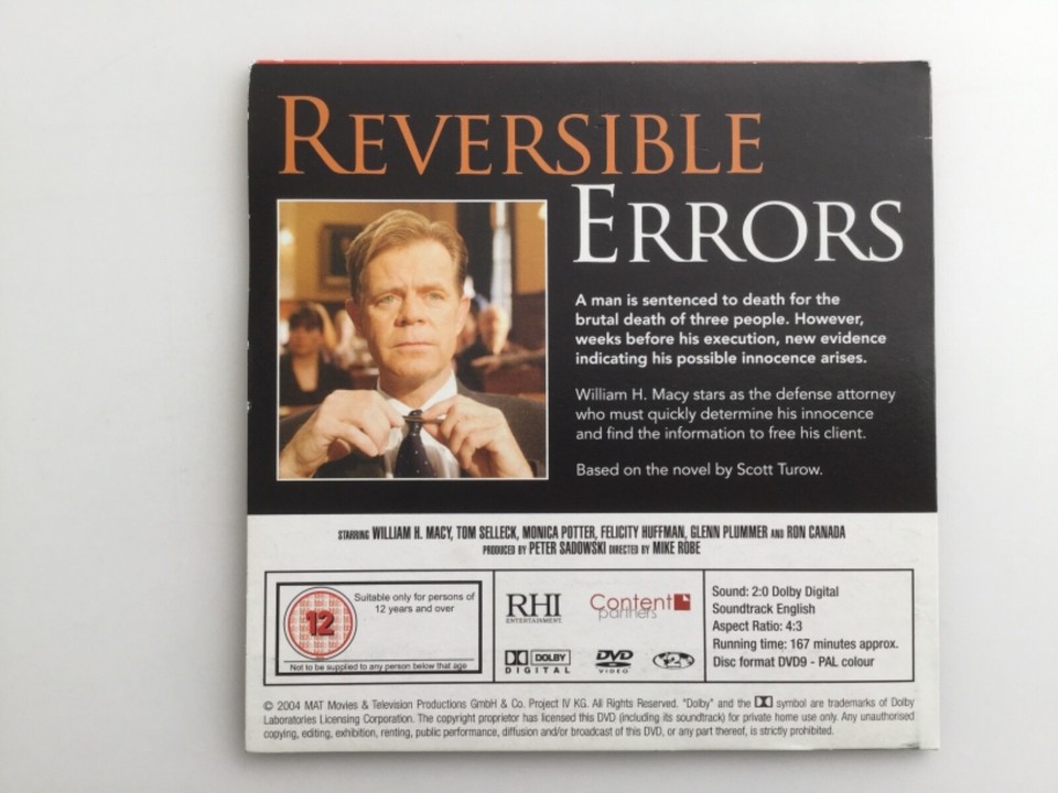 SCOTT TUROW’S REVERSIBLE ERRORS DVD PROMO TOM SELLECK WILLIAM H. MACY ...