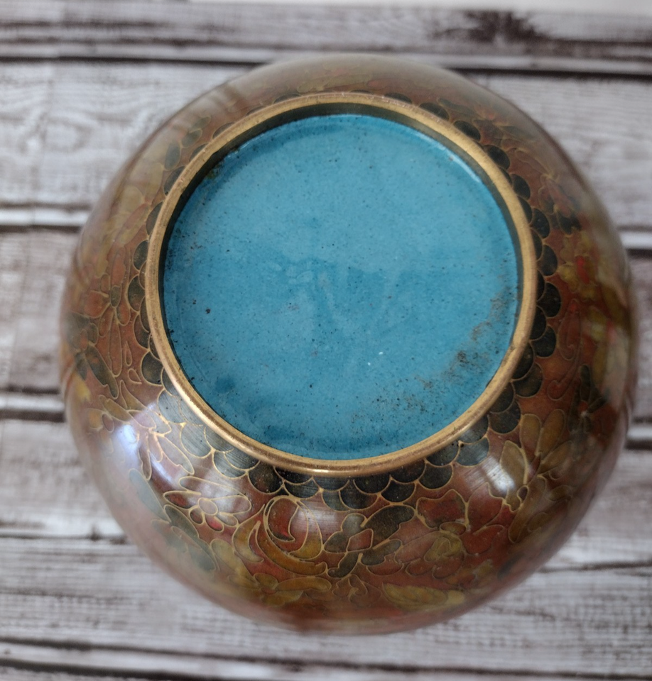 Vintage Jingfa Dark Earth Tone Floral Lotus Cloisonne Enamel Ginger Jar ...