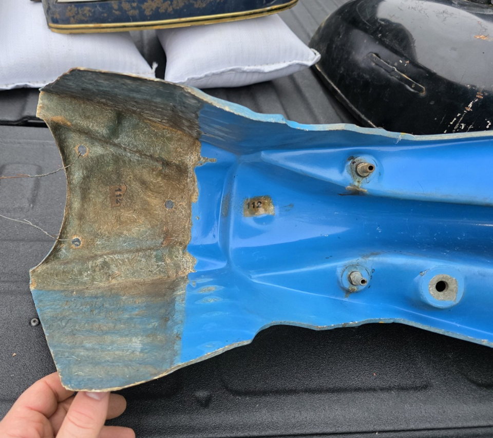 NOS VINTAGE BULTACO ALPINA MOTORCYCLE GAS TANK FIBERGLASS BLUE SILVER ...