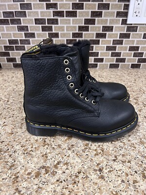 DR DOC MARTENS Boots 1460 PASCAL FL Faux Fur Lined Leather Black M6 W8 ...