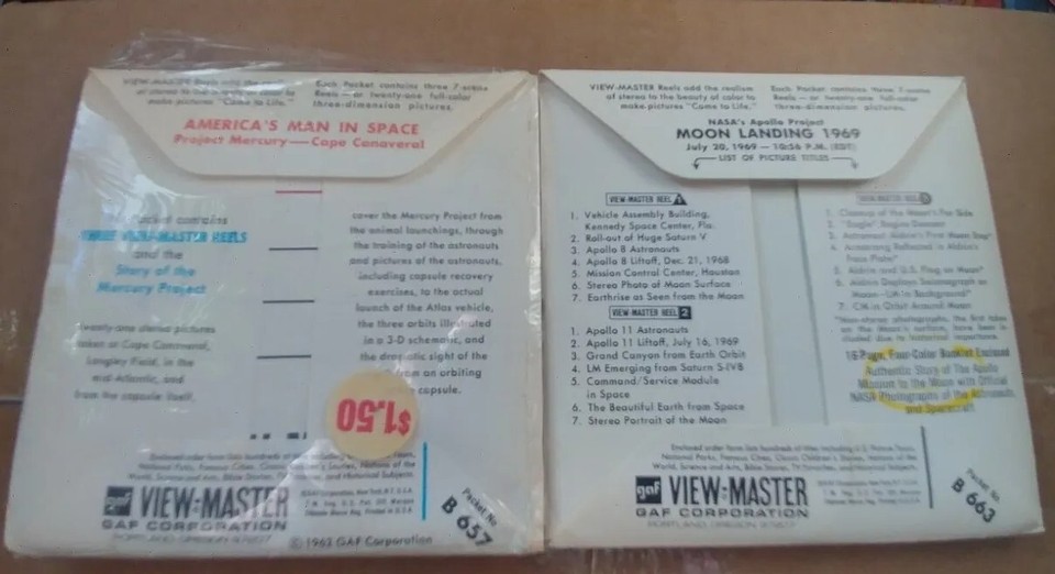 B663 NASA's Apollo Project MOON LANDING 1969 gaf View-Master 3 Reels ...