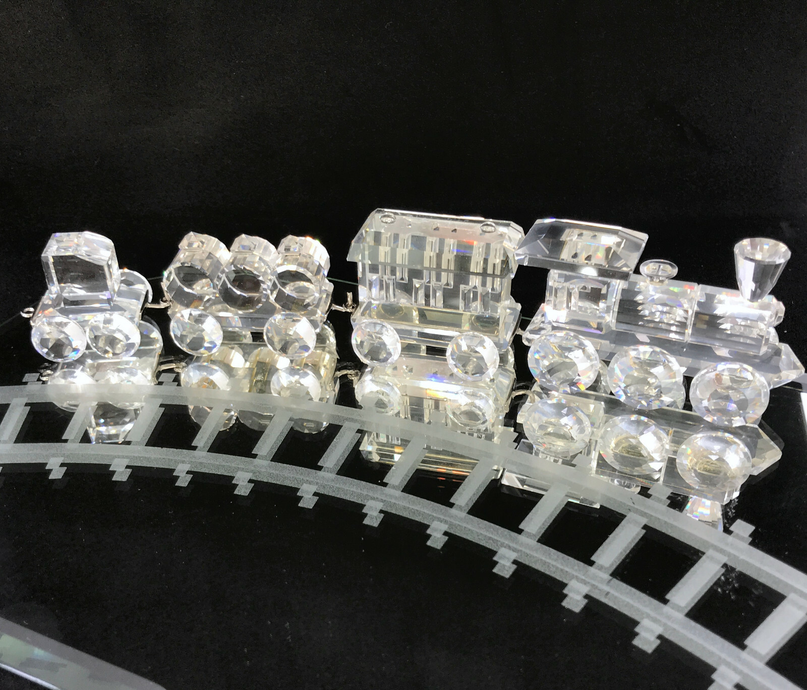 Swarovski Crystal Large Train set 4 Cars w Mirror Painted Tracks 1988 ...