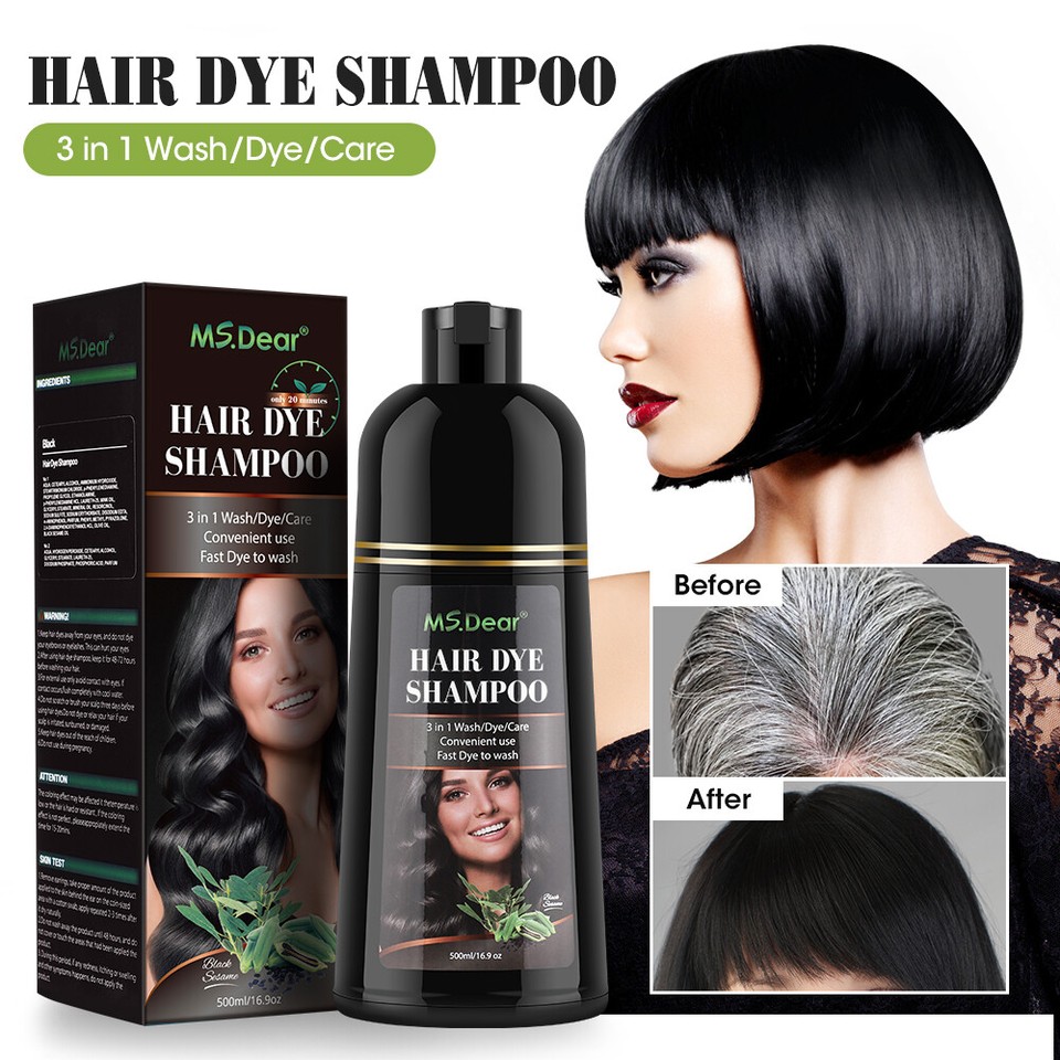 500ml Natural Herbal Permanent Hair Dye Shampoo Instant Fast Hair Color ...