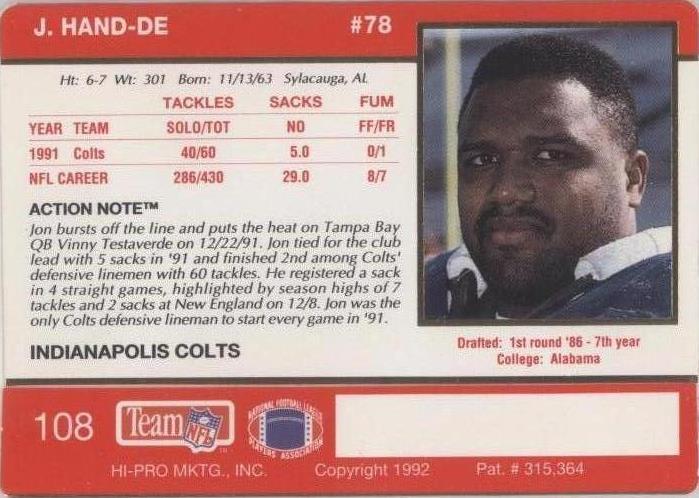 1992 Action Packed Jon Hand #108 for sale | eBay