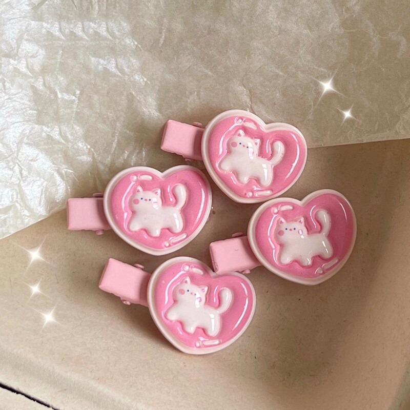 New Cute Love Heart Cat Hair Clips Lovely Pink Duckbill Clips Hair ...