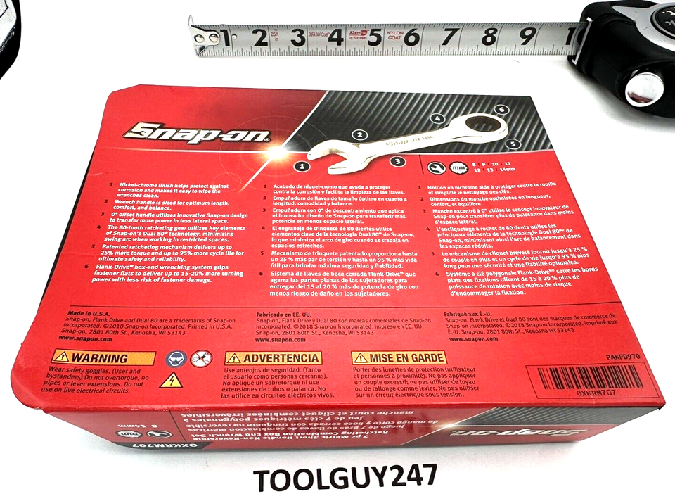 SNAP ON TOOLS USA OXKRM707 7PC Metric Short Ratcheting Combo Box End ...