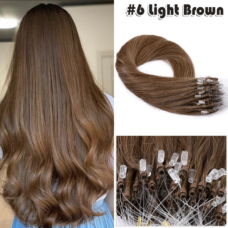 300PCS Micro Loop 100% Remy Human Hair Extensions Nano Ring Bead Full ...