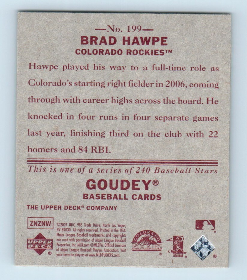 2007 Upper Deck Goudey Red Backs Brad Hawpe Colorado Rockies #199 | eBay